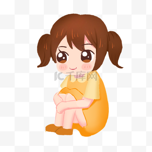 坐着的卡通小女孩图片-坐着的卡通小女孩图片素材免费下载-千库网