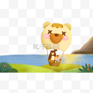 少女熊热气球素材图片免费下载-千库网