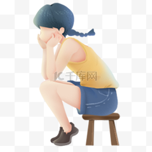 坐在凳子上的女孩卡通图片 坐在凳子上的女孩卡通图片素材免费下载 千库网