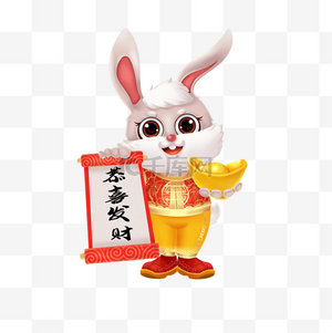 兔年喜庆兔子手拿对联恭喜发财素材图片免费下载-千库网