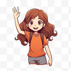 开朗快乐可爱的女孩挥手问好LOGO手绘卡通艺术插图素材图片免费下载-千库网