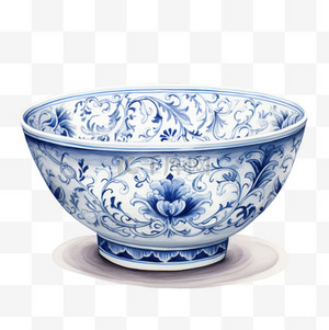 水彩青花瓷碗免扣元素素材图片免费下载-千库网