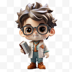 3D人物卡通立体科研男孩可爱职业素材图片免费下载-千库网