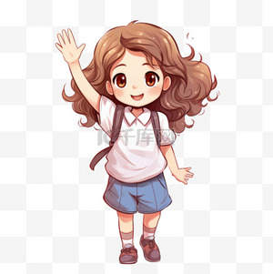 开朗快乐可爱的女孩挥手问好LOGO手绘卡通艺术插图素材图片免费下载-千库网