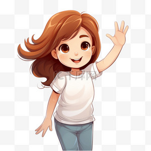 开朗快乐可爱的女孩挥手问好LOGO手绘卡通艺术插图素材图片免费下载-千库网