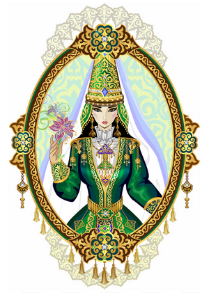 Saukele ！美丽的女孩在东部的哈萨克黄金首饰 素材图片免费下载-千库网