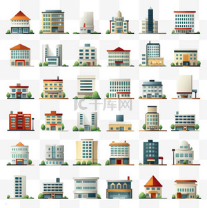 建筑物图标和办公室图标集素材图片免费下载-千库网