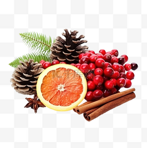 圣诞树枝与球果荚莲属植物浆果和干柠檬 sli素材图片免费下载-千库网