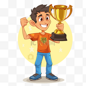 冠军剪贴画男孩拿着奖杯 向量素材图片免费下载-千库网