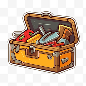 卡通类型的带工具的工作箱 向量素材图片免费下载-千库网