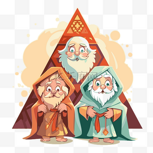 三位一体剪贴画 三位老圣人站在金字塔卡通旁边 向量素材图片免费下载-千库网