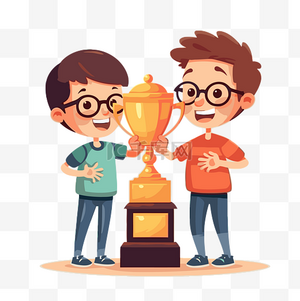 比赛剪贴画两个男孩炫耀他们的冠军奖杯矢量插画卡通 向量素材图片免费下载-千库网