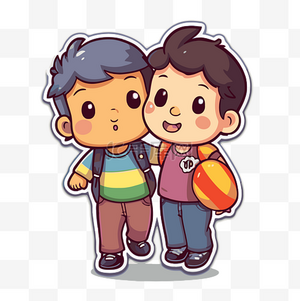 几个男孩互相交朋友贴纸矢量图素材图片免费下载-千库网