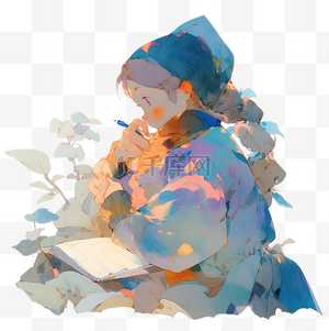 一位作家的水彩插图素材图片免费下载-千库网