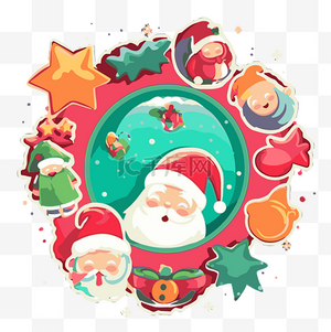 一些有趣的圣诞老人角色在圆形框架剪贴画中 向量素材图片免费下载-千库网