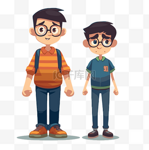 大小剪贴画显示两个卡通孩子并排站立 向量素材图片免费下载-千库网