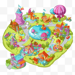 中心剪贴画卡通童话城市地图 向量素材图片免费下载-千库网