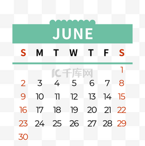 2024年6月日历绿色简约风格 向量素材图片免费下载-千库网