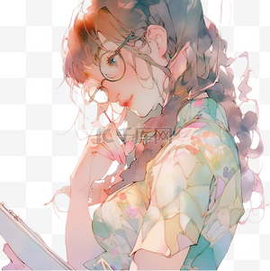 一位作家的水彩插图素材图片免费下载-千库网