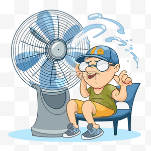 坐在风扇旁边的人的冷却剪贴画卡通插图 向量素材图片免费下载-千库网