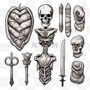 一组万圣节木乃伊插画素材图片免费下载-千库网