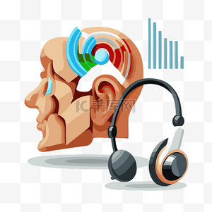 听力学剪贴画带有耳机和音乐卡通的人头图像 向量素材图片免费下载-千库网