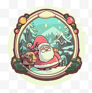 圣诞老人被圣诞老人的礼物包围在圆形框架背景剪贴画中 向量素材图片免费下载-千库网