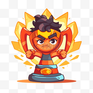 冠军剪贴画卡通超级英雄人物与奖杯在脸上矢量插图素材图片免费下载-千库网