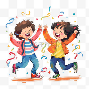 可爱孩子庆祝欢乐卡通元素手绘素材图片免费下载-千库网