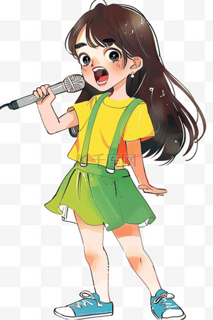 可爱女孩卡通手绘元素唱歌素材图片免费下载-千库网