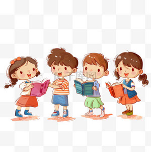 可爱的孩子看书卡通手绘阅读元素素材图片免费下载-千库网