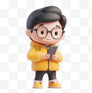 3d人物年轻人看着智能手机素材图片免费下载-千库网