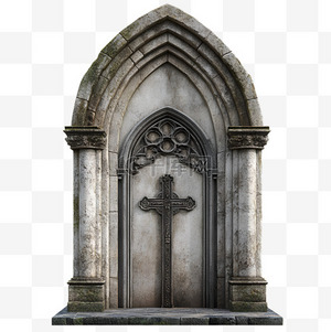 哥特式拱形门道与古石十字架概念照片素材图片免费下载-千库网
