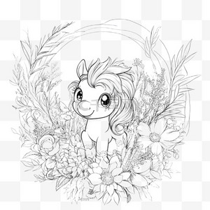 可爱的小马着色页素材图片免费下载-千库网
