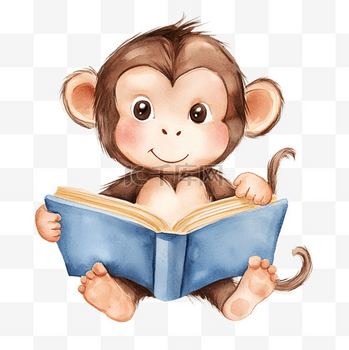 猴子看书卡通图片-猴子看书卡通素材-猴子看书卡通模板图片下载-千库网