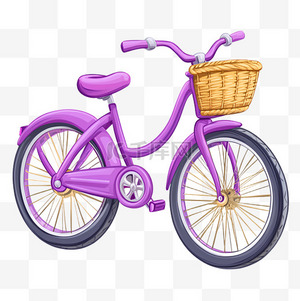 可爱的卡通紫色自行车前面有篮子素材图片免费下载-千库网