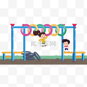 蓝色卡通幼儿园小朋友操场玩耍儿童教育插画PNG素材图片免费下载-千库网