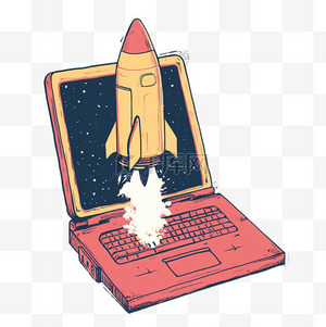 极简风格的笔记本电脑和火箭插图素材图片免费下载-千库网