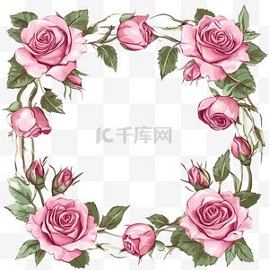 粉红玫瑰框架与花卉装饰素材图片免费下载-千库网