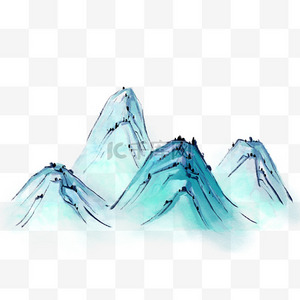 水墨手绘青绿山水PNG素材图片免费下载-千库网
