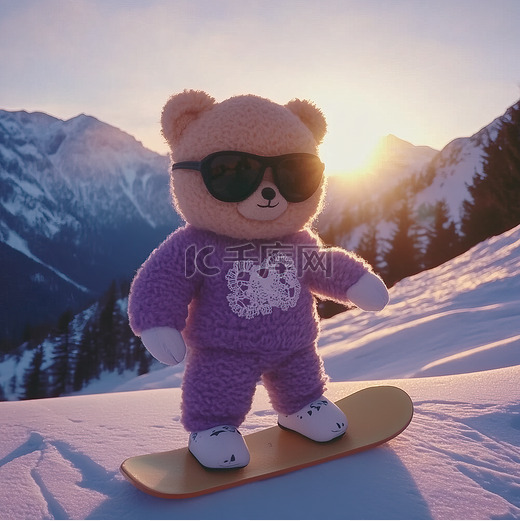 可爱毛绒熊滑雪头像素材图片免费下载-千库网