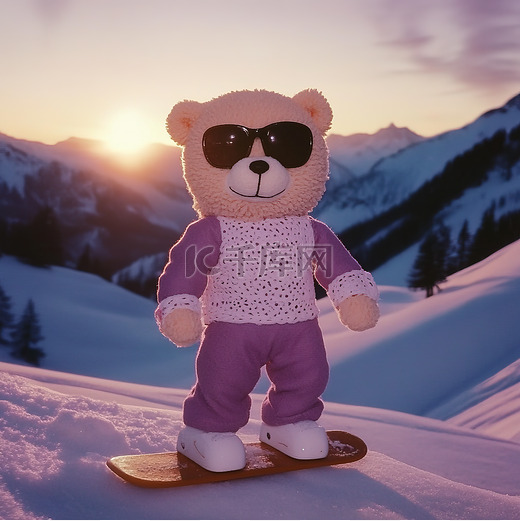 可爱毛绒熊滑雪头像素材图片免费下载-千库网