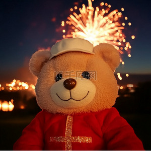 毛绒玩具熊烟花背景头像素材图片免费下载-千库网