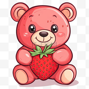可爱的草莓熊卡通人物与真正的草莓素材图片免费下载-千库网
