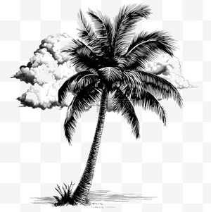 黑白棕榈树与云素材图片免费下载-千库网