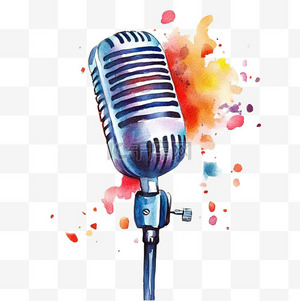 用于录音或广播的充满活力的水彩麦克风素材图片免费下载-千库网