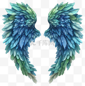 蓝色和绿色天使翅膀图详细说明素材图片免费下载-千库网