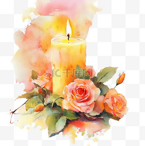 抽象水彩画蜡烛和玫瑰素材图片免费下载-千库网