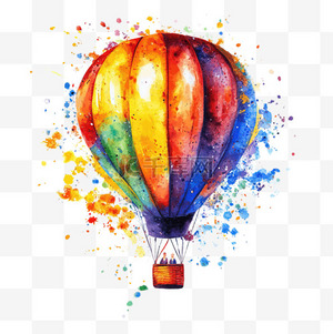 充满活力的热气球绘画与多彩的飞溅素材图片免费下载-千库网