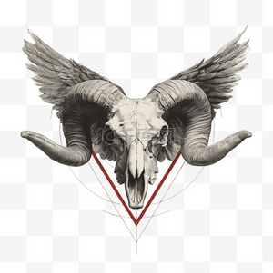 有翅膀的复古头骨上面有角上面有倒三角形素材图片免费下载-千库网